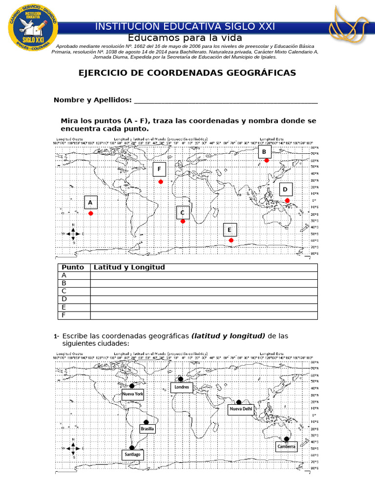 Ejercicio de Coordenadas Geogrc381ficas | PDF | Geodesia | Cartografía