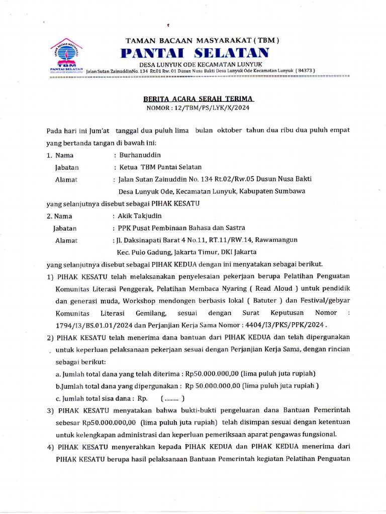 Contoh Berita Acara Serah Terima | PDF