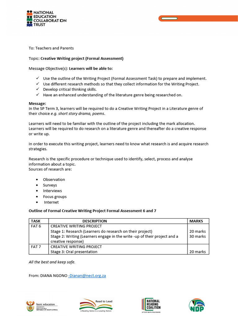 Creative Writing Project Guidelines | PDF