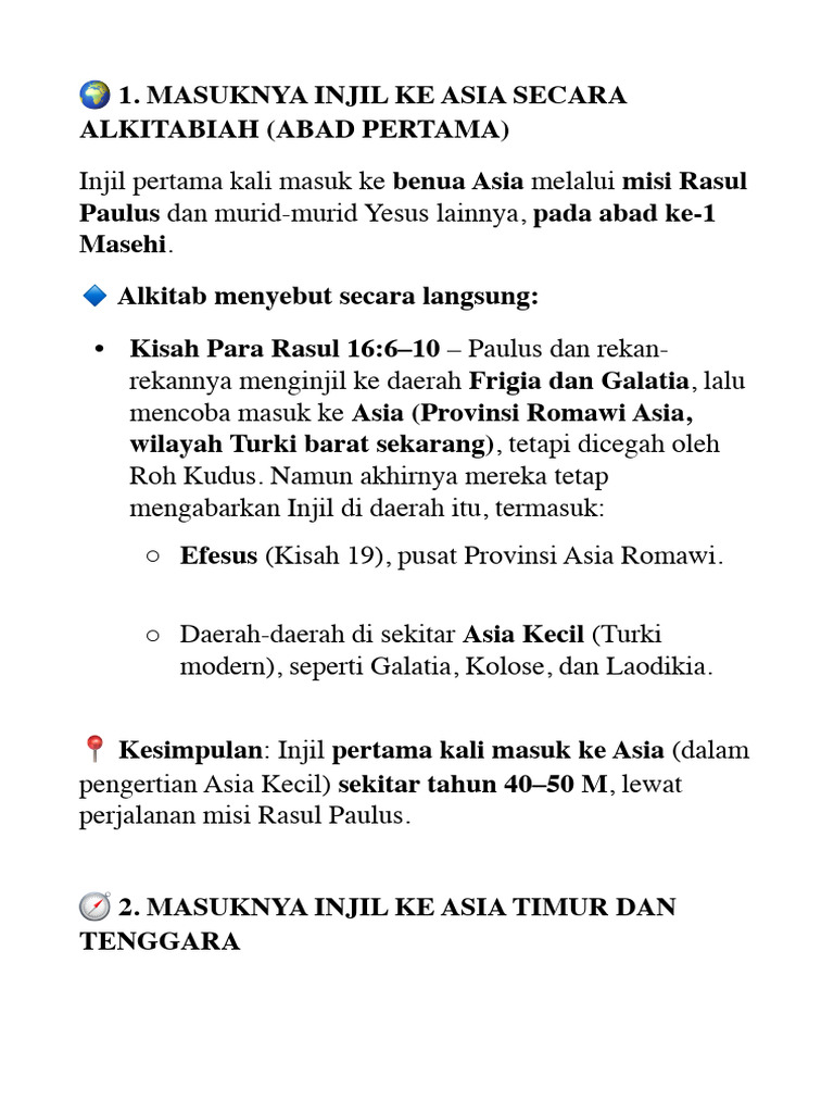 Sejarah Injil Masuk Ke Asia | PDF