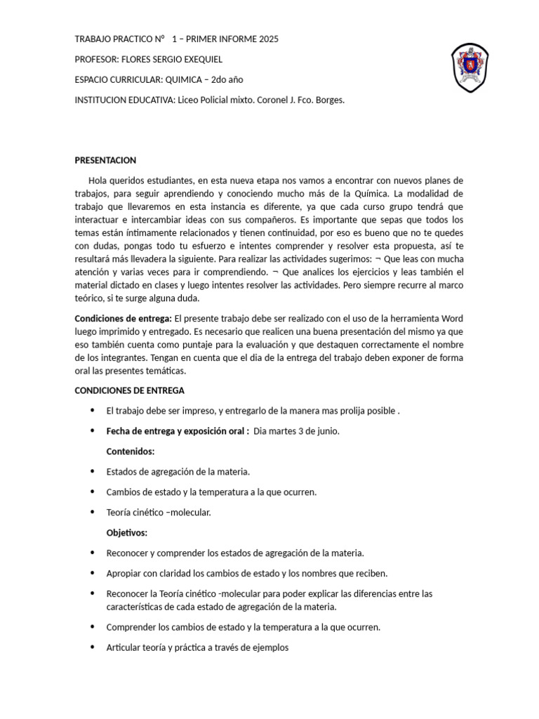 TRABAJO PRACTICO PARA 2do Año | PDF | Gases | Líquidos