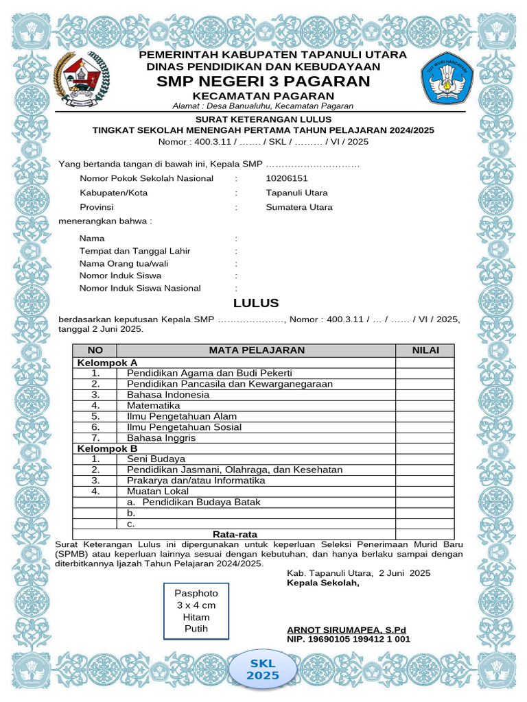 Format Skl Smp k13 2025 New | PDF