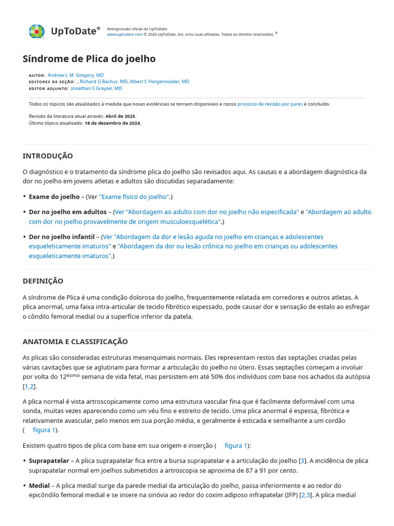 Plica syndrome of the knee - UpToDate ;;; | PDF | Dor | Joelho