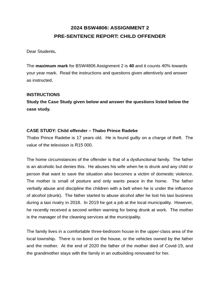 BSW4806 Assignment 2: Child Offender Report | PDF | Crimes | Crime ...