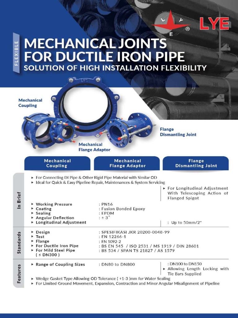 LYE Mechanical Flexible Joint For DI Pipe Catalogue | PDF