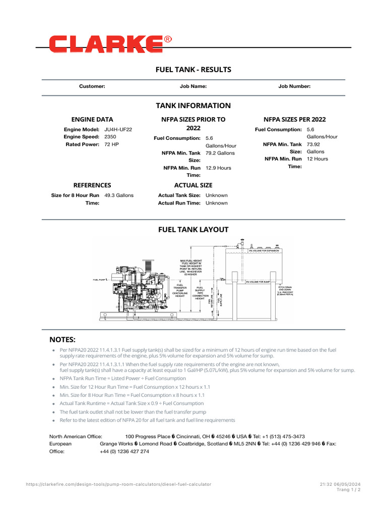 Diesel Fuel Tank & Piping Sizing 5.6 Gal | PDF | Fuel Economy In ...