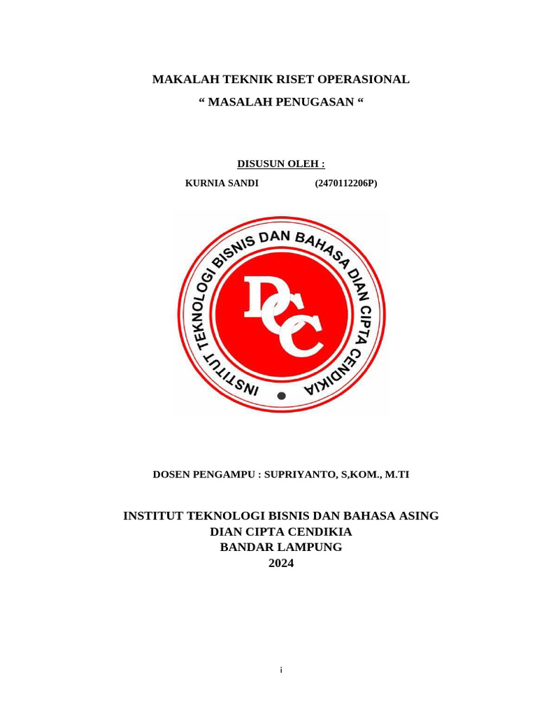 Makalah Riset Operasional - Metode Penugasan | PDF