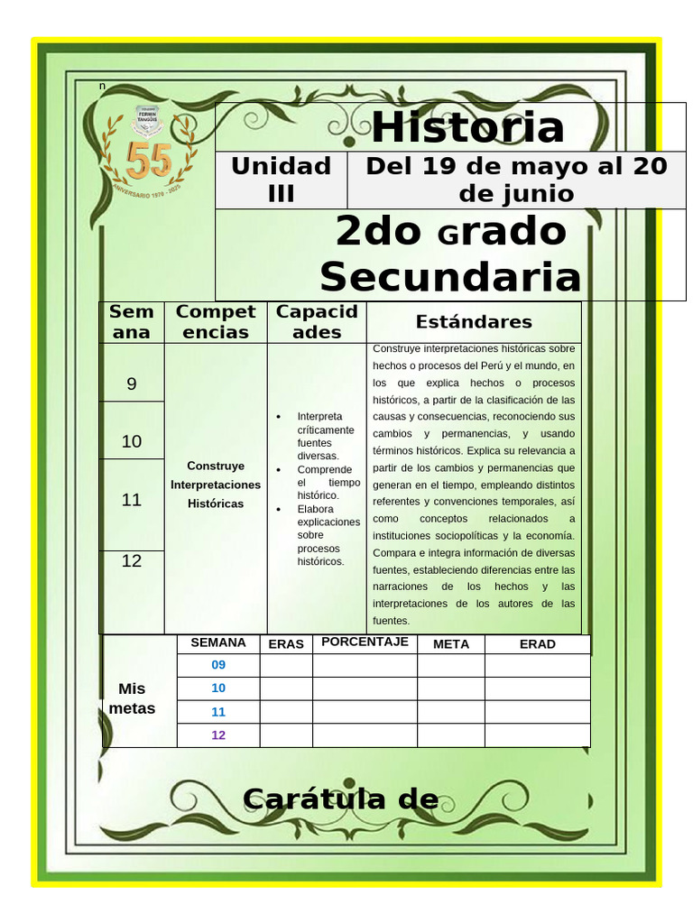 III Carátula de Unidad- 2do Historia | PDF