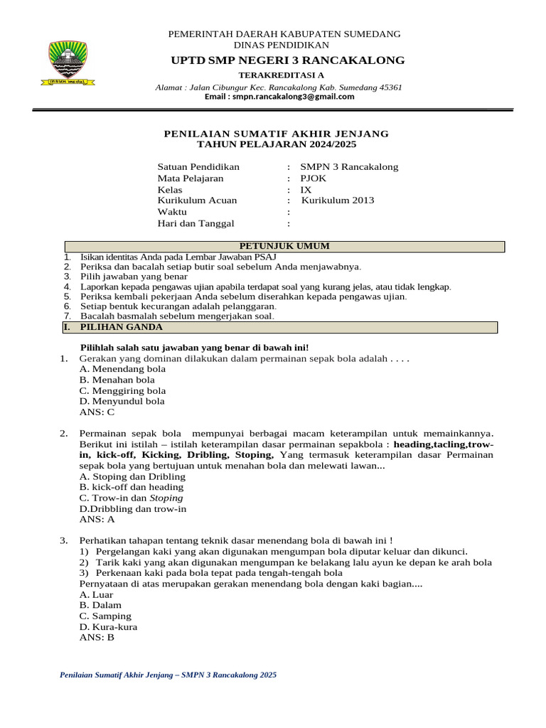 Soal Psaj Pjok Spentira 2025 | PDF