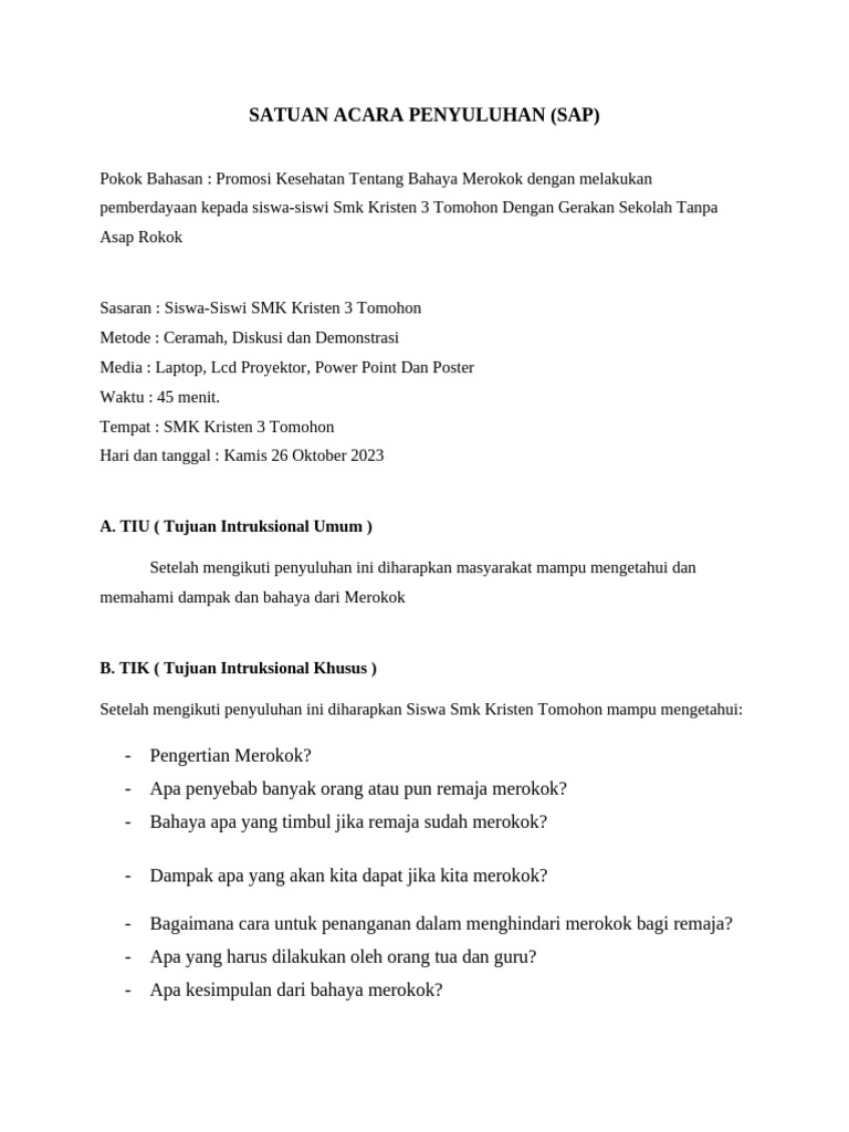 Satuan Acara Penyuluhan | PDF