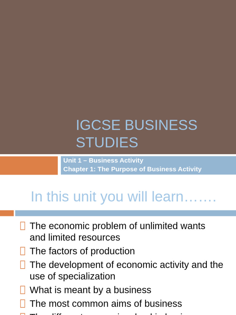 Chapter 1 - The Purpose of Business Activity | PDF | Factors Of Production | Labour Economics
