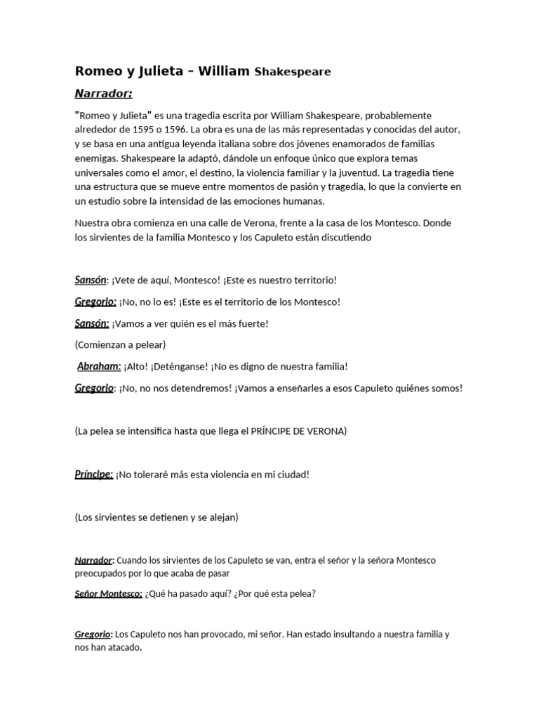Romeo y Julieta Guion (Falta Terminar) | PDF | Romeo y Julieta