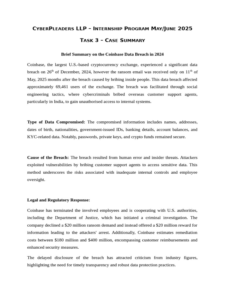 Task 3; Data Breach Case - By Jochebed Bijesh | PDF