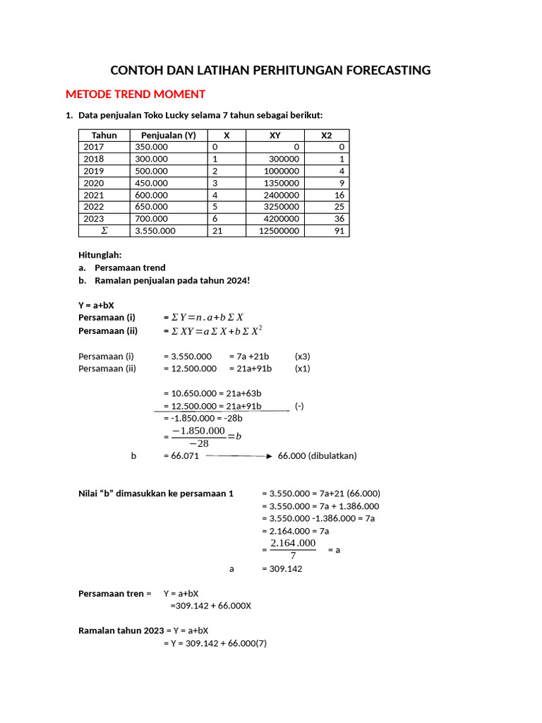 Contoh Dan Latihan Perhitungan Forecasting | PDF
