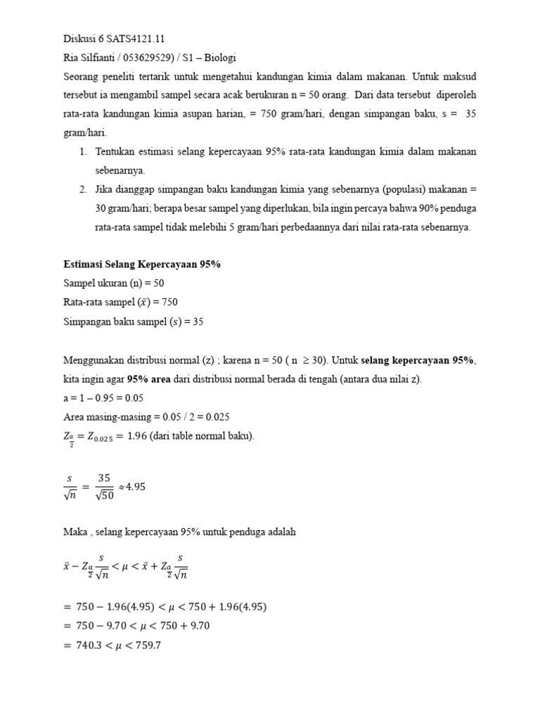 Statistika SATS4121 Diskusi 6 Ria Silfianti | PDF