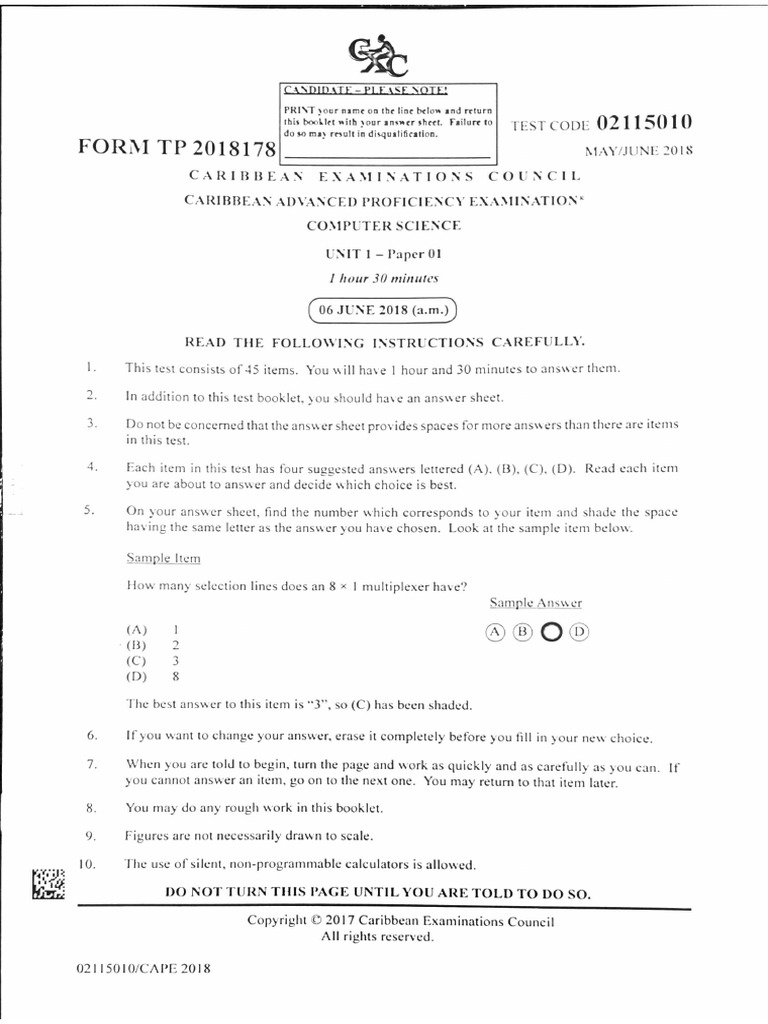 2018 May Cape Compsci U1 p1 Solutions | PDF