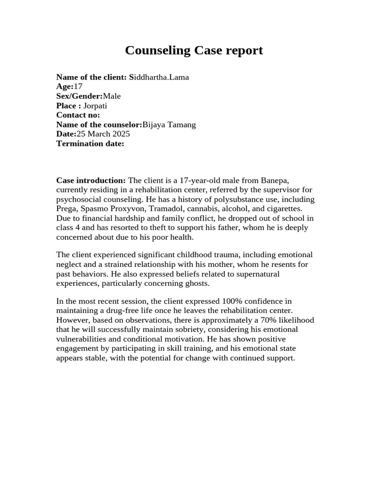 Counseling Case Report: Siddhartha Lama | PDF | Psychological Trauma ...