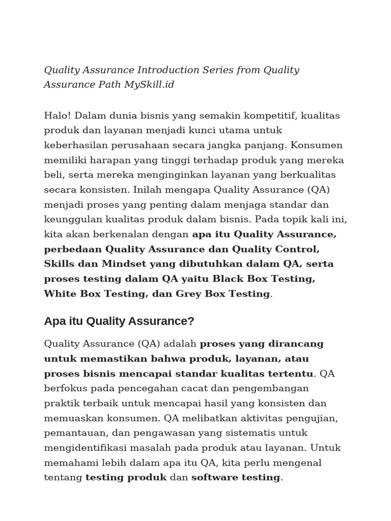Quality Assurance Introduction Series From Quality Assurance Path ...