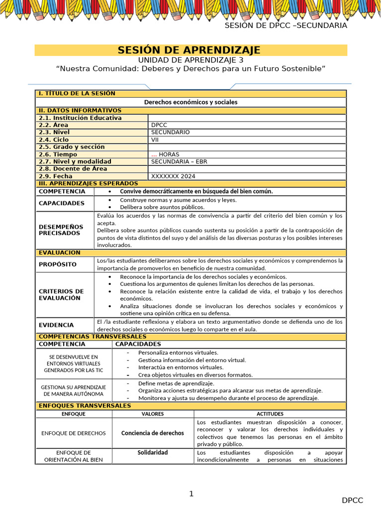 4º Ses Act 4 - Unid.3 - DPCC 2024 | PDF | Maestros | Derechos