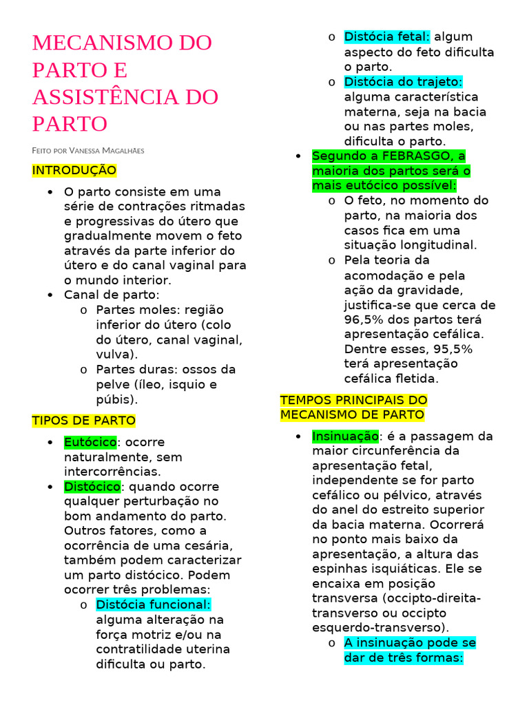 Mecanismo e Assistência do Parto | PDF | Parto | Reprodução humana