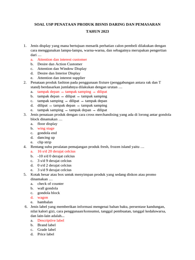 Soal Usp Penataan Produk Bisnis Daring Dan Pemasaran | PDF