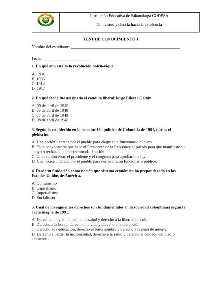 Test de Conocimiento 1 | PDF