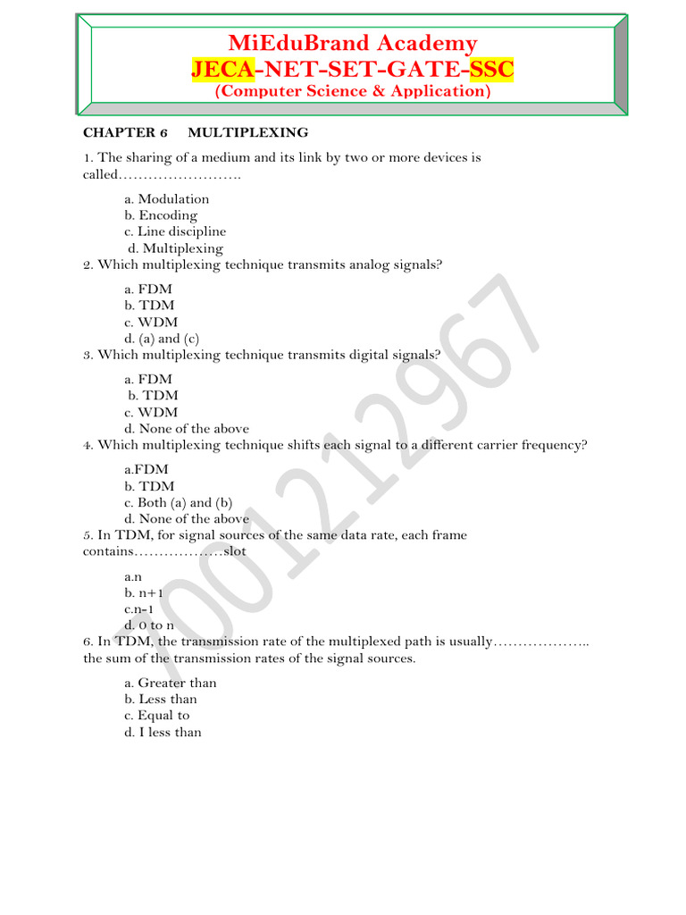 Chapter 6 Multiplexing Document | PDF