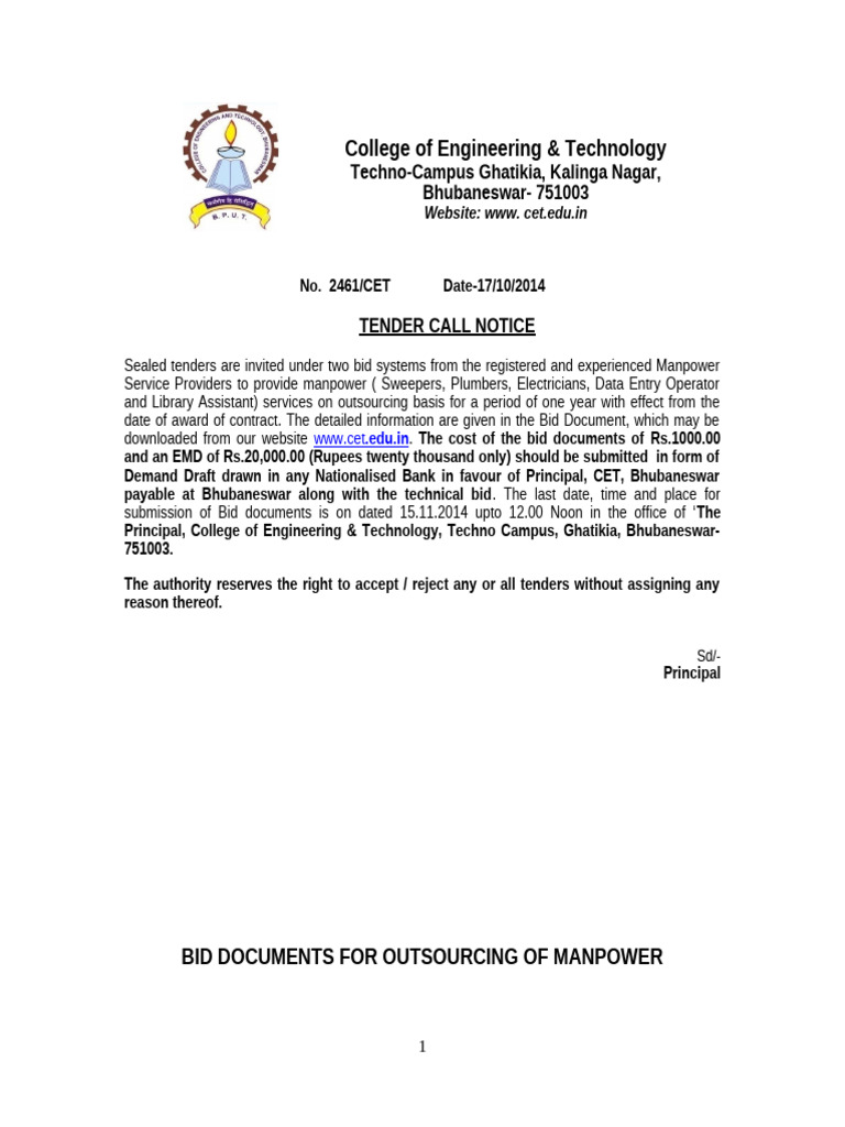 91_91_Bid Documents for outsourcing Manpower-1 | PDF | Legal Liability | Employment