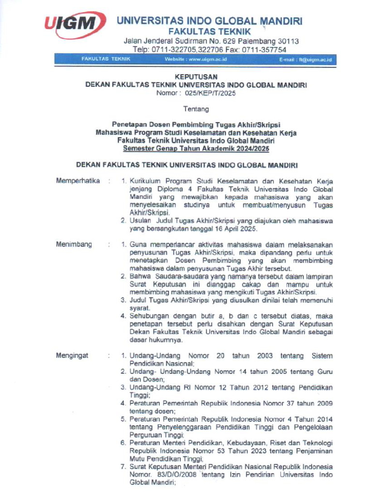 SK Dosen Pembimbing Ta k3 Genap 2024-2025 | PDF