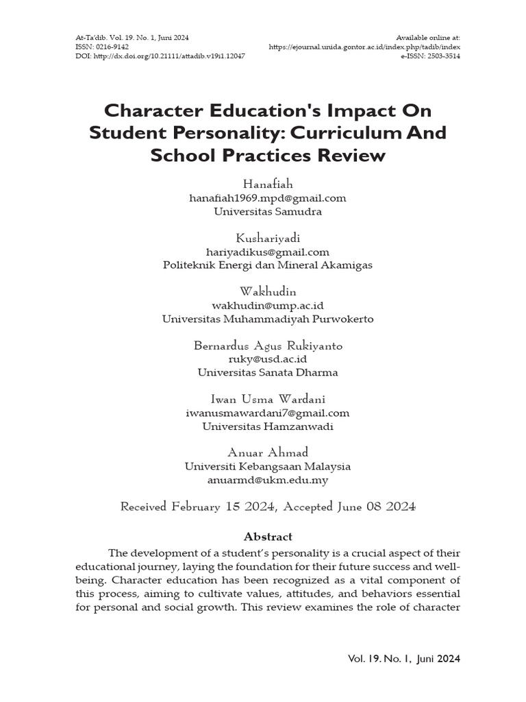 Character Educations Impact On Student Personalit | PDF | Cognition ...