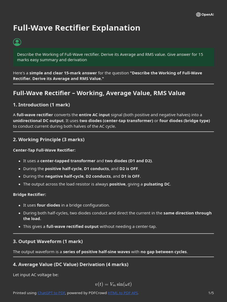 Full and Half Wave Rectifier | PDF | Rectifier | Direct Current