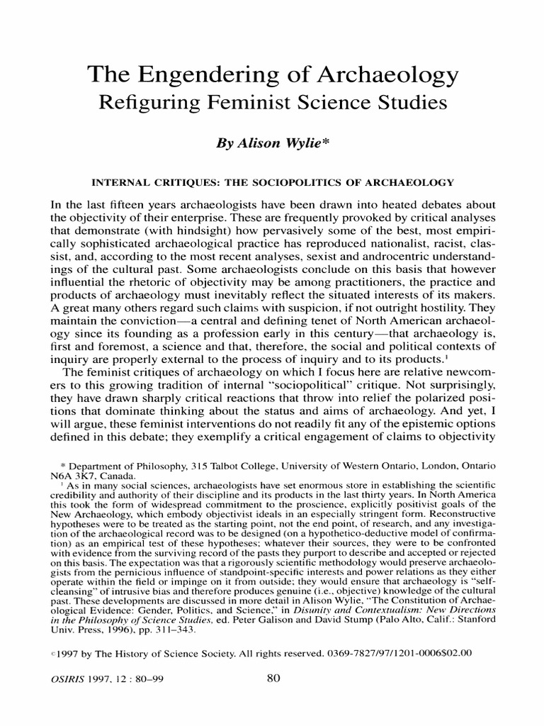 Wylie 1997 The Engendering of Archaeology. REfiguring Femenist Science ...