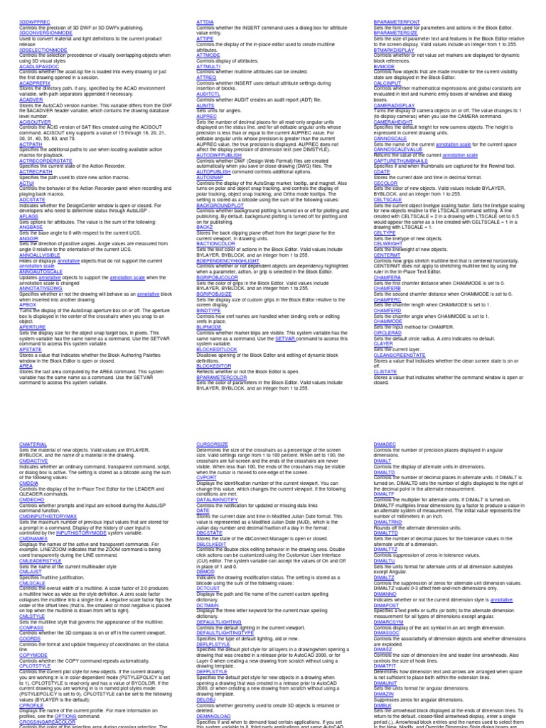 AutoCAD System Variables | PDF | Engineering Tolerance | Typefaces