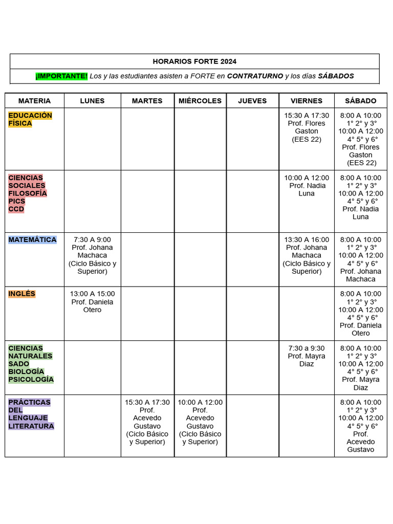 Horarios Forte 2025 | PDF