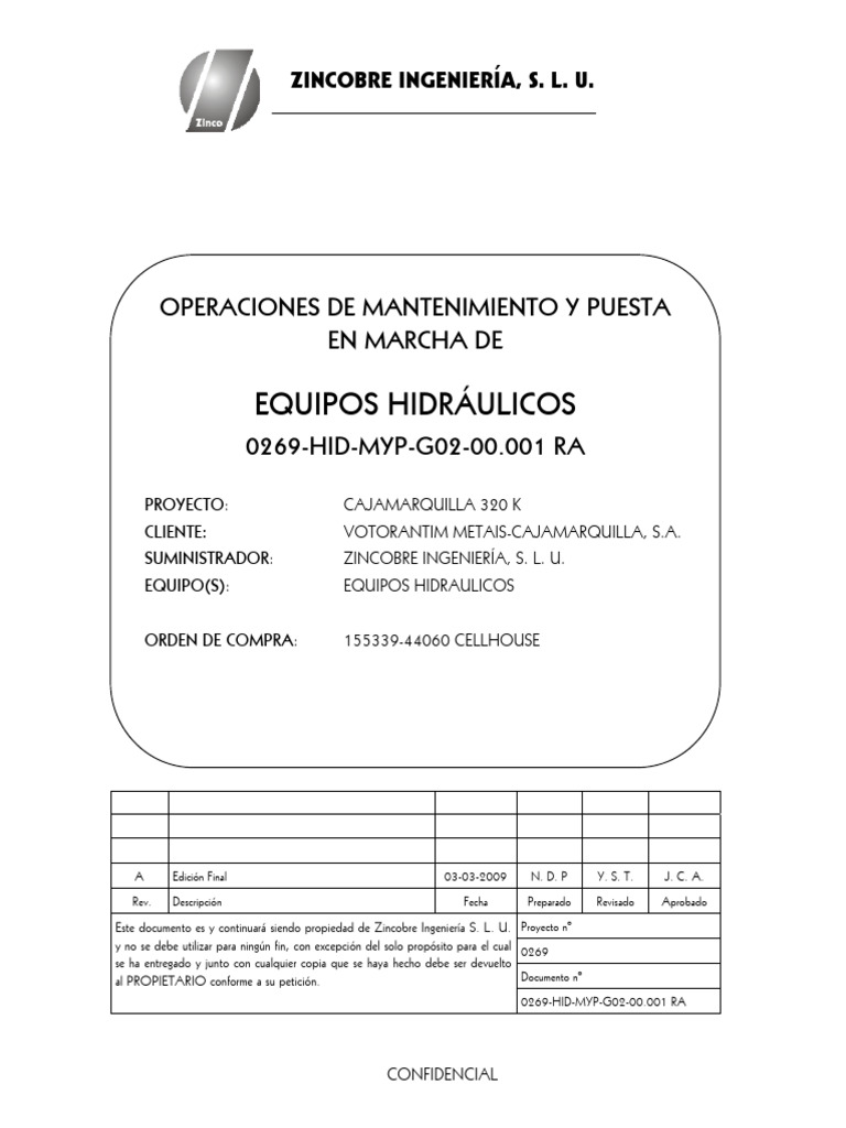 0269-HID-MYP-G02-00.001 MANTTO MARCHA HIDR | PDF | Bomba | Filtración