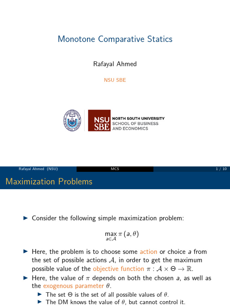 Monotone Comparative Statics | PDF | Loss Function | Utility