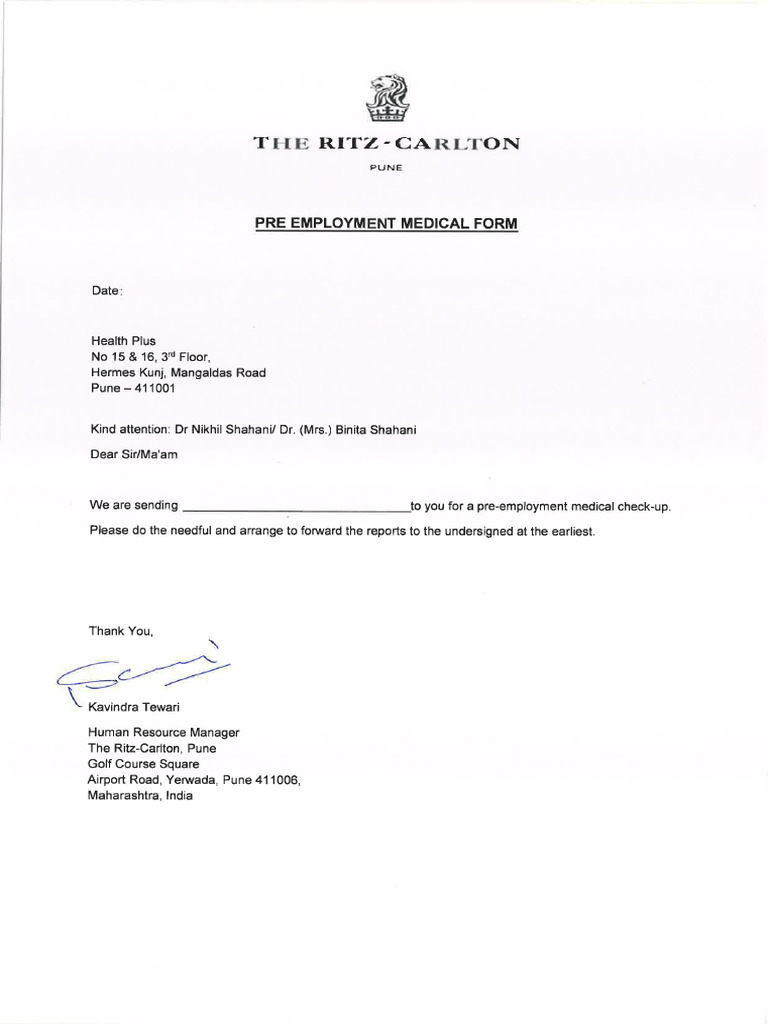 Pre Medical Form | PDF