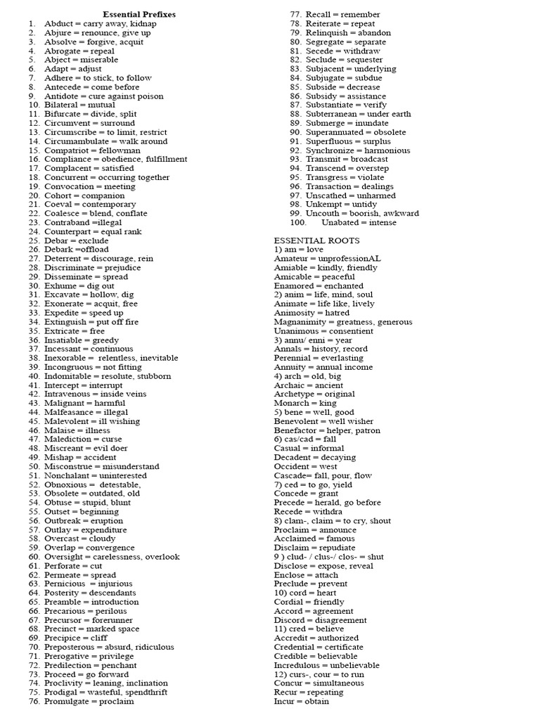 Essential Prefixes | PDF