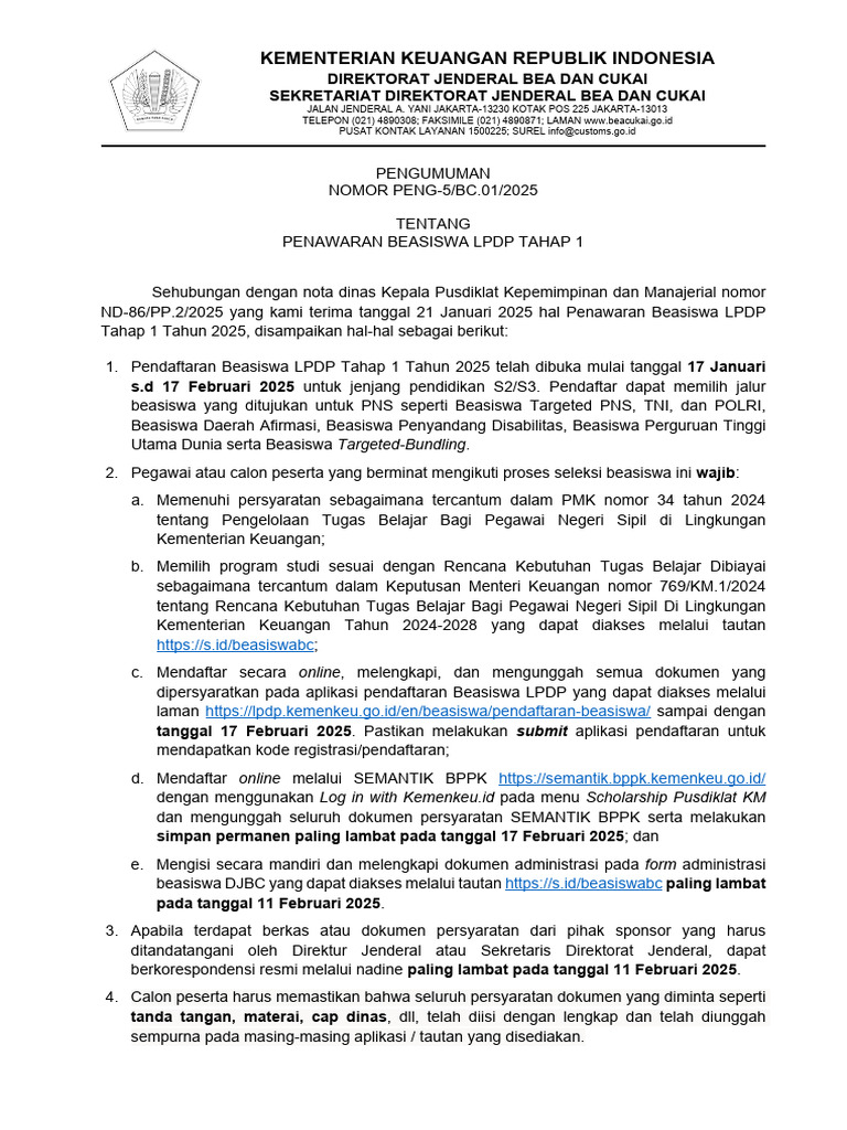 Penawaran Beasiswa LPDP Tahap 1pdf | PDF