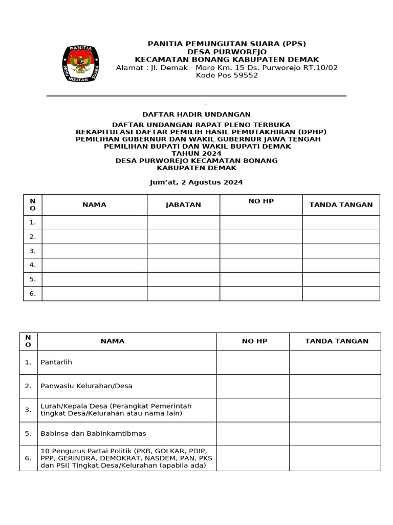 Daftar Hadir DPHP | PDF