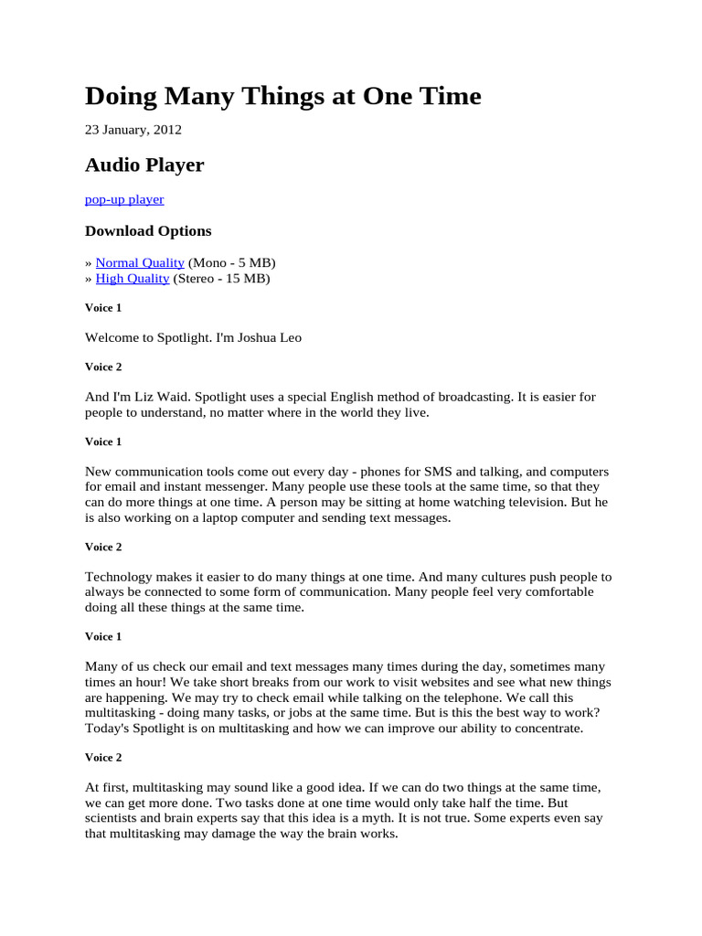 Doing Many Things at One Time | PDF