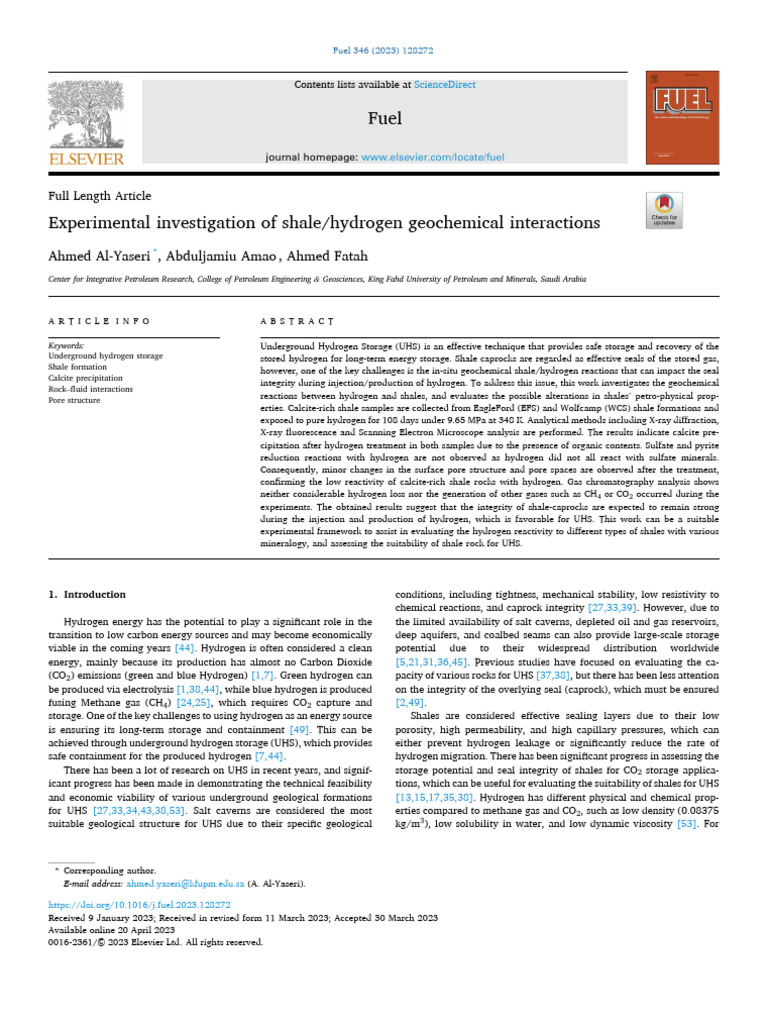 Hydrogen-Sahel Geochemical Reaction Paper | PDF | Shale | Scanning ...