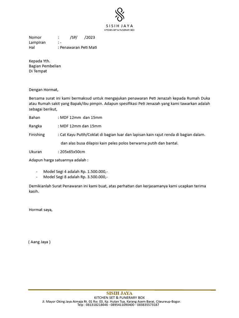 Surat Proposal Penawaran Sisih Jaya | PDF