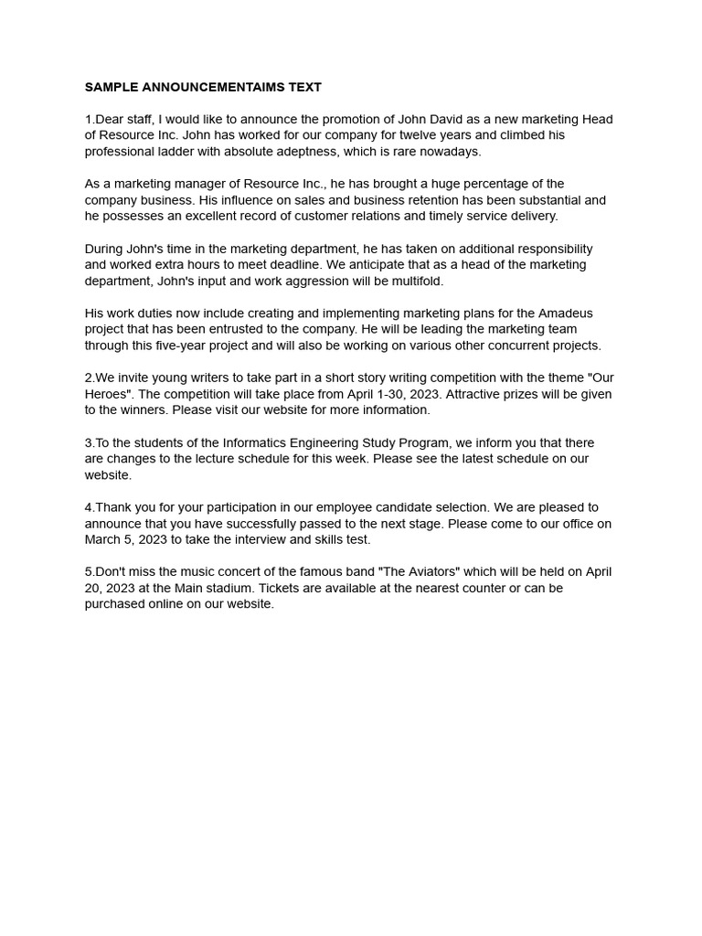 Sample Announcementaims Text Lrmbar 4 | PDF