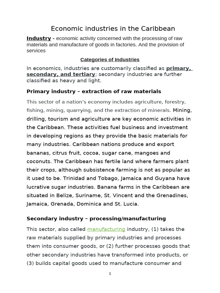 Caribbean Economic Industries Overview | PDF | Cost Of Living | Caribbean