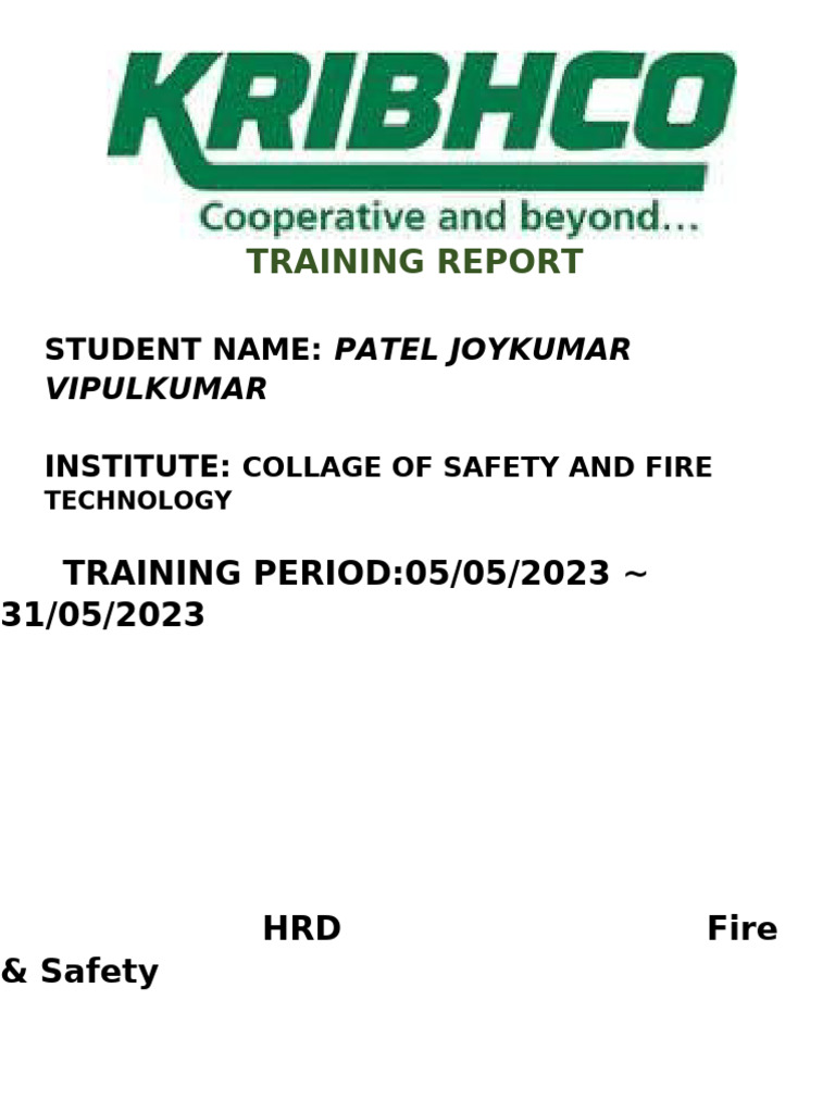Fire Safety Training Report for KRIBHCO | PDF | Carbon Dioxide | Fires