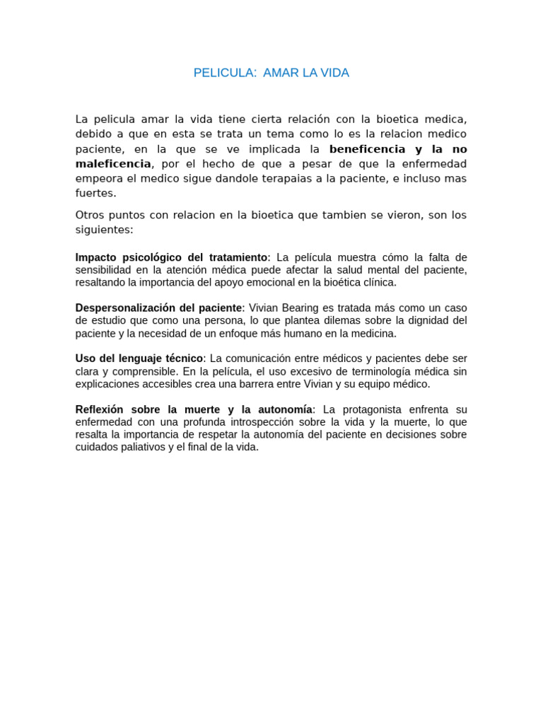 Bioética en "Amar la Vida" y "Sachs" | PDF | Bioética | Cuidado de la salud
