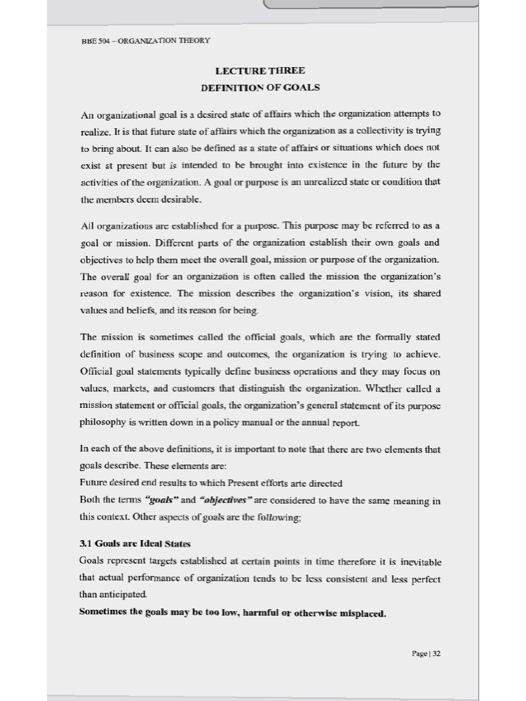 OT Topic Three Organizational Goals | PDF
