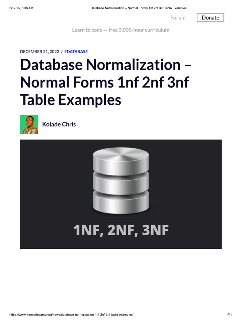 Database Normalization - Normal Forms 1nf 2nf 3nf Table Examples | PDF