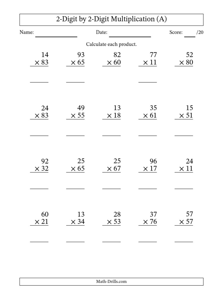 2-Digit Multiplication Practice Worksheet | PDF